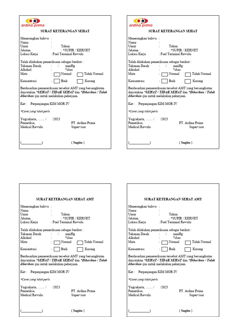 Surat Keterangan Sehat Amt | PDF