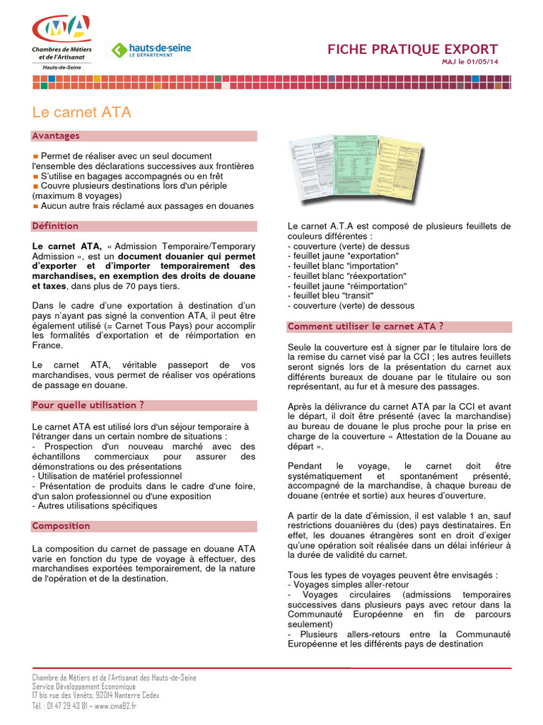 Fiche Carnet Ata Cma92 | PDF
