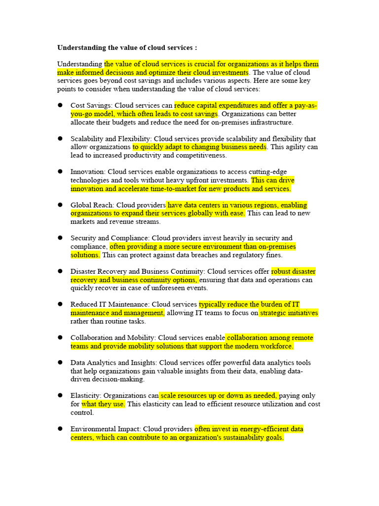 Understanding ans measuring Value of Cloud Services. | PDF | Cloud Computing | Return On Investment
