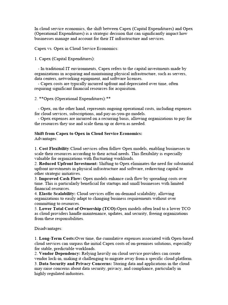 Opex and Capex | PDF | Cloud Computing | Capital Expenditure