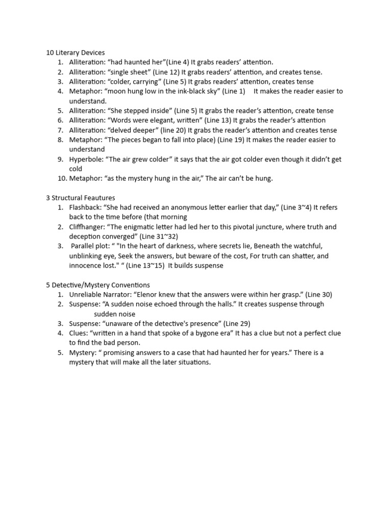 Exploring Literary Devices and Detective:Mystery Genre Conventions | PDF