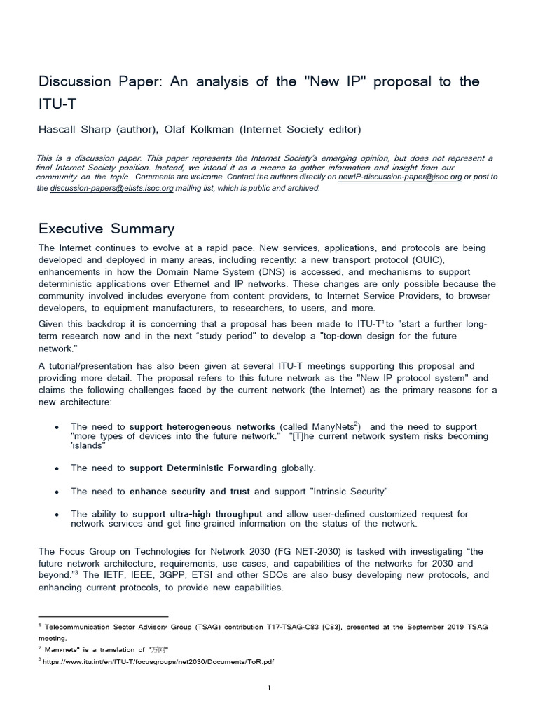 ISOC Discussion Paper NewIP Analysis 29april2020 | PDF | Computer ...