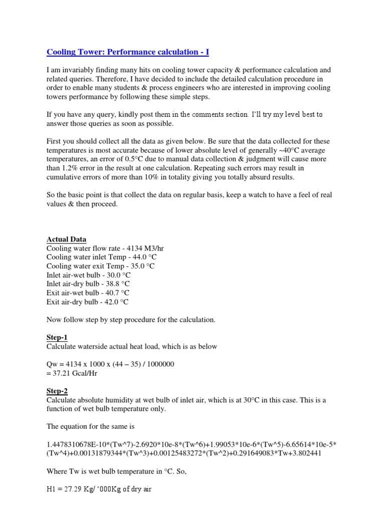 Cooling Tower Performance Calculations | PDF | Humidity | Heat