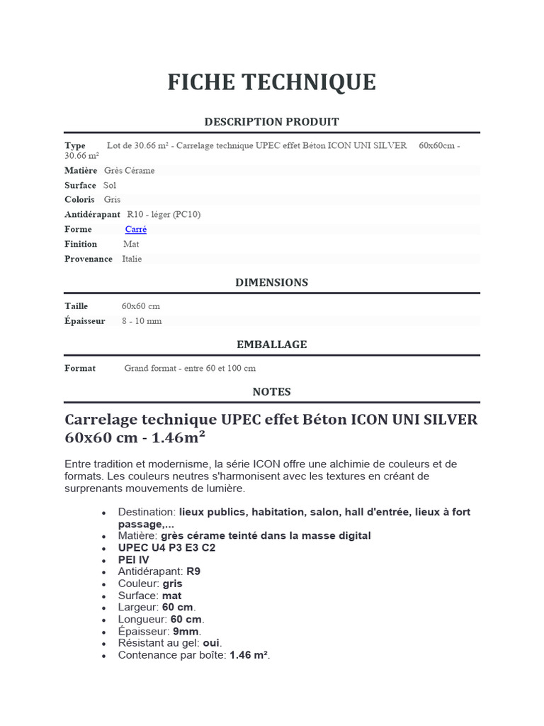 Carrelage UPEC 60x60 Effet Béton | PDF