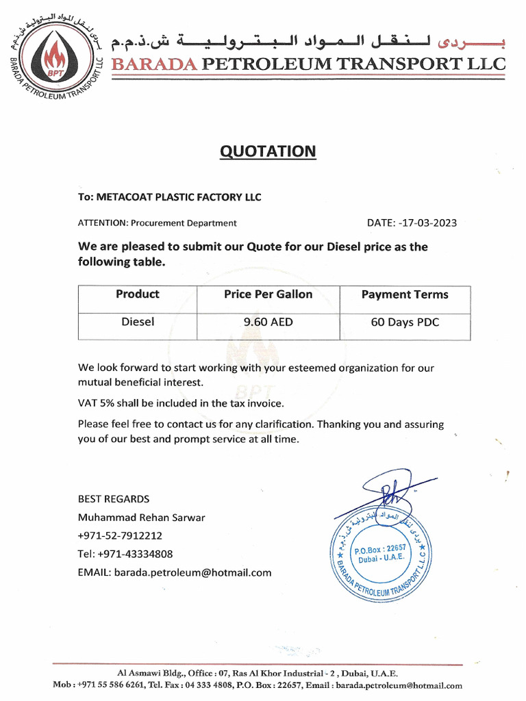 Quotation Diesel | PDF