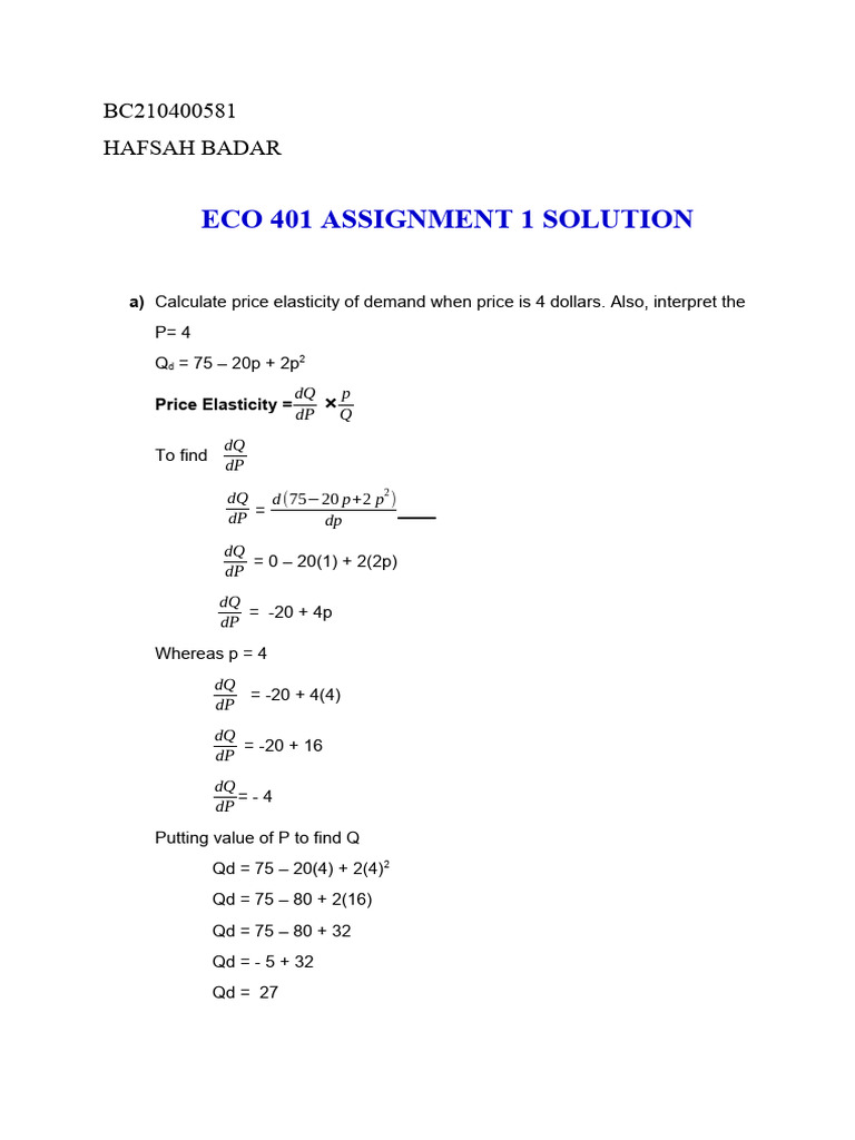 ECO 401 Assignment 1 HAF | PDF