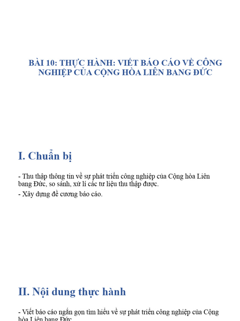 Bai 10 Thuc Hanh Viet Bao Cao Ve Cong Nghiep Cua Cong Hoa Lien Bang Duc | PDF