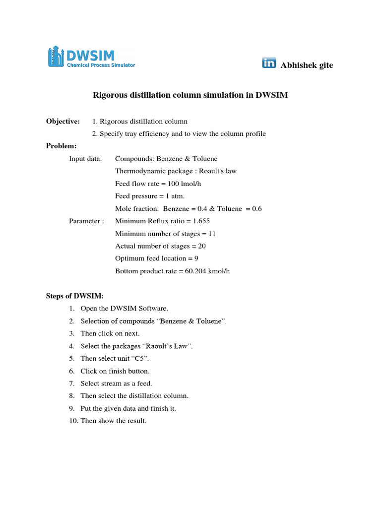 Simulation of Distillation in DWSIM 1679541535 | PDF