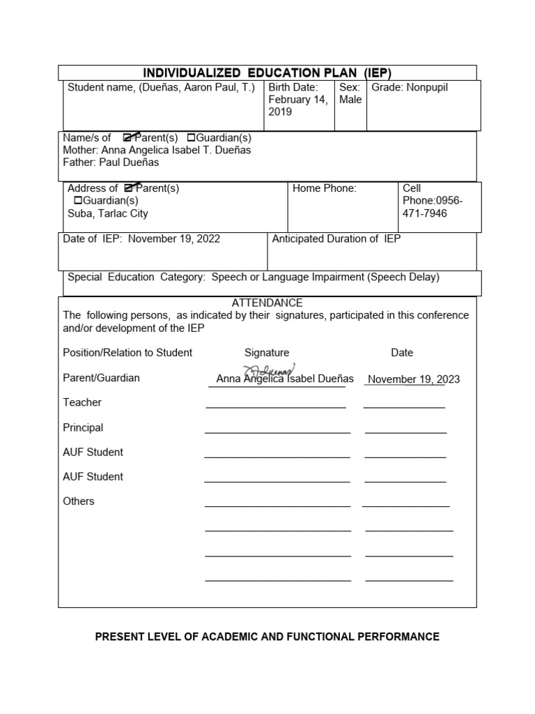 Iep Template 1 | PDF | Individualized Education Program | Speech