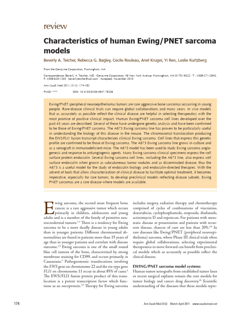 Characteristics of Human Ewing:PNET Sarcoma Models | PDF | Angiogenesis ...