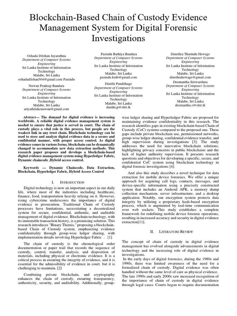 Blockchain-Based Chain of Custody Evidence Management System For Digital Forensic Investigations ...
