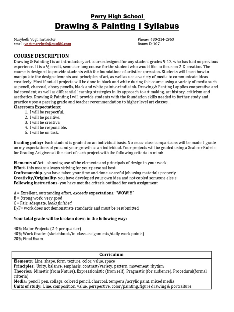 Syllabus Drawing Painting I VOGT | PDF | Drawing | Paintings