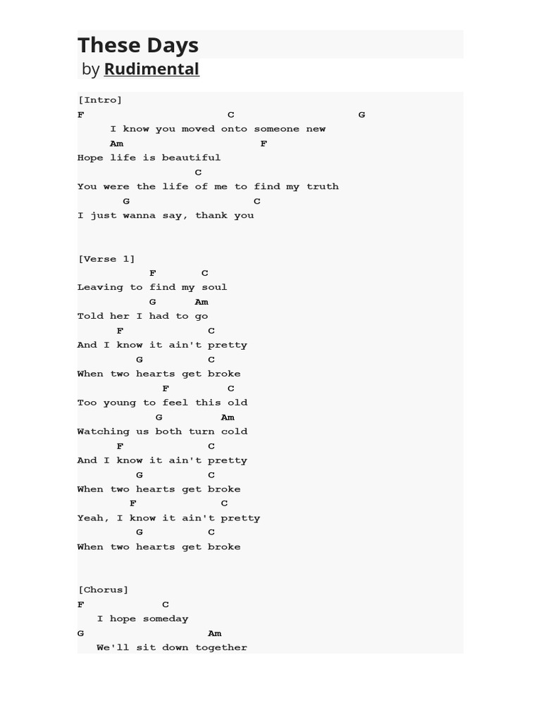 THESE DAYS - Lyrics | PDF | Song Structure | Recorded Music