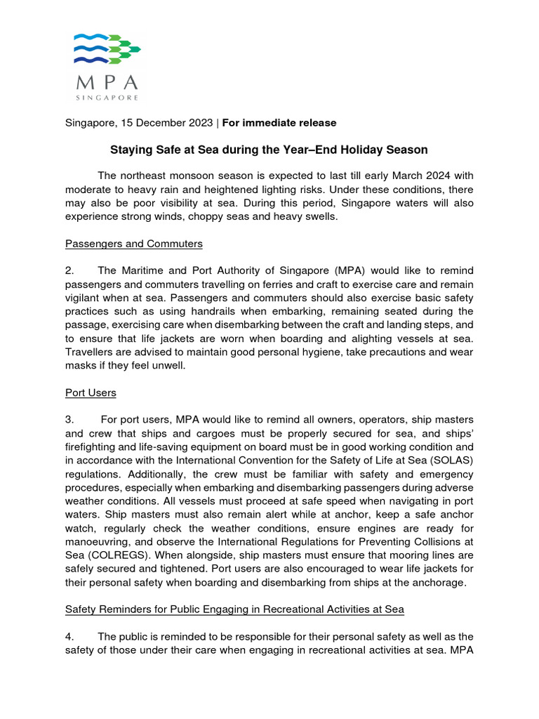 Media Release Year End Safety at Sea 2023 | PDF