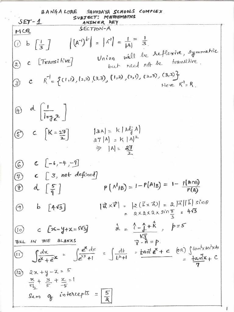 Maths Answers - 2019-20 - SET1 and SET2 | PDF