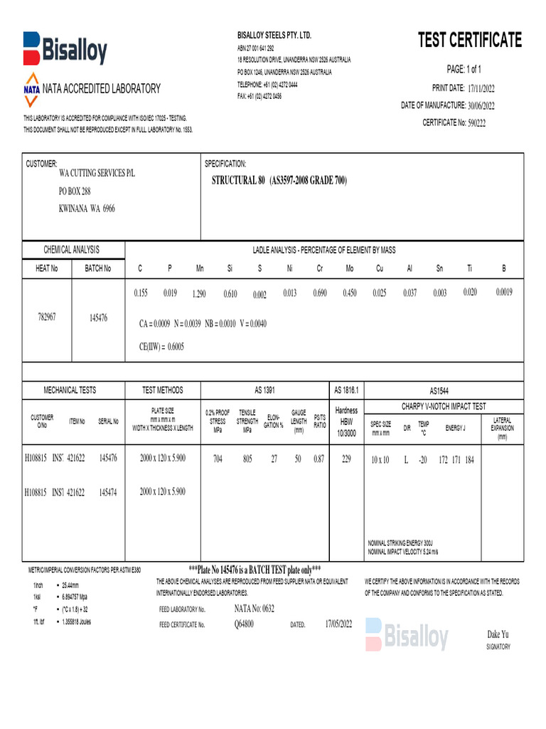 Wac - Test Certificate 7313 | PDF | Physical Sciences | Metrology