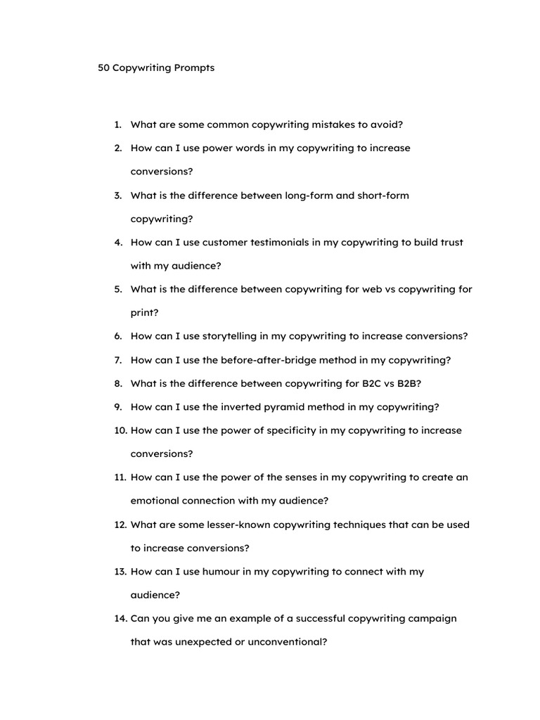 50 Copywriting Prompts Demo Pack | PDF | Marketing | Mass Media