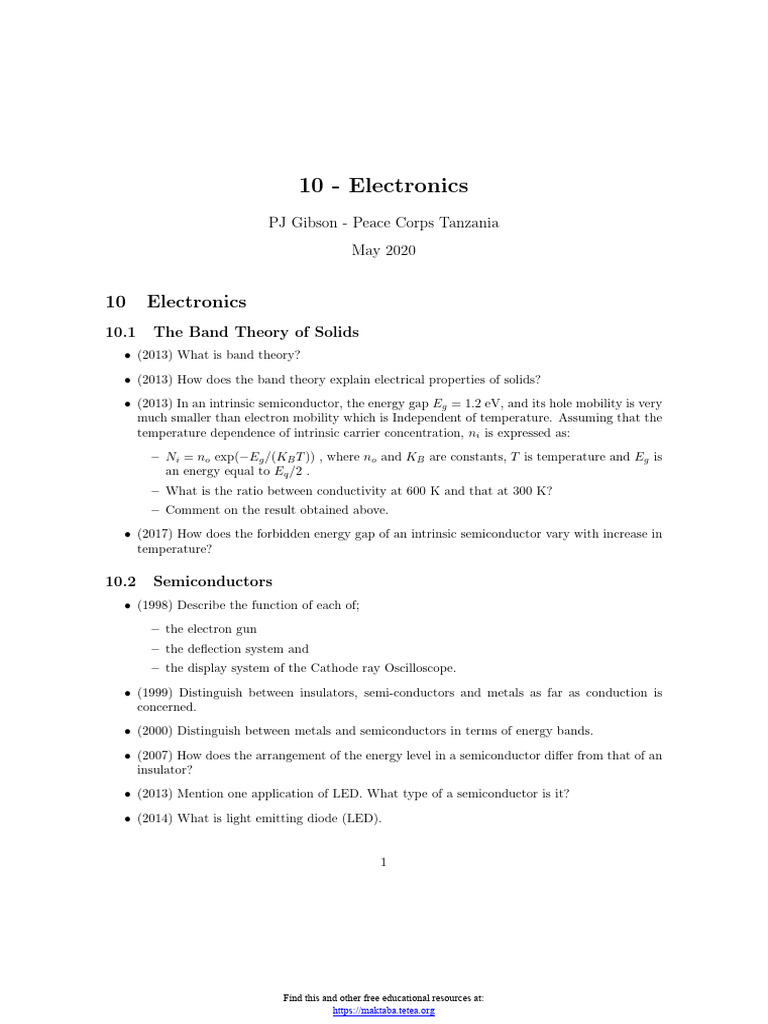 ACSEE Physics F6 T3 Electronics | PDF