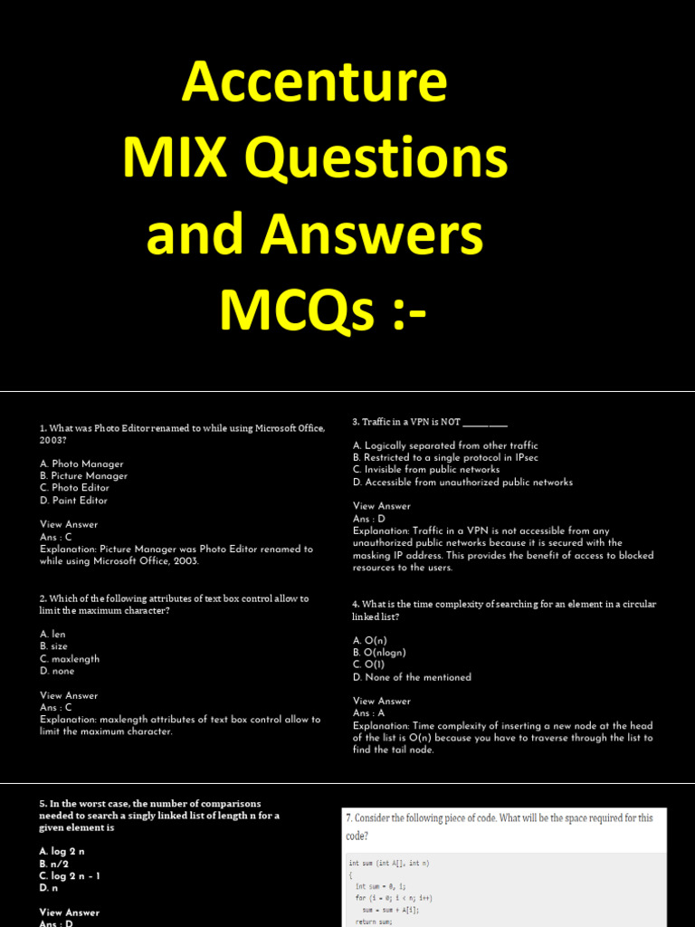 Accenture MIX MCQs: Office & Tech | PDF | Computer Network | Virtual ...