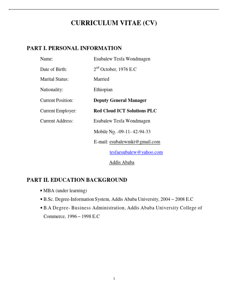Curriculum Vitae (CV) : Part I. Personal Information | PDF | Business | Economies