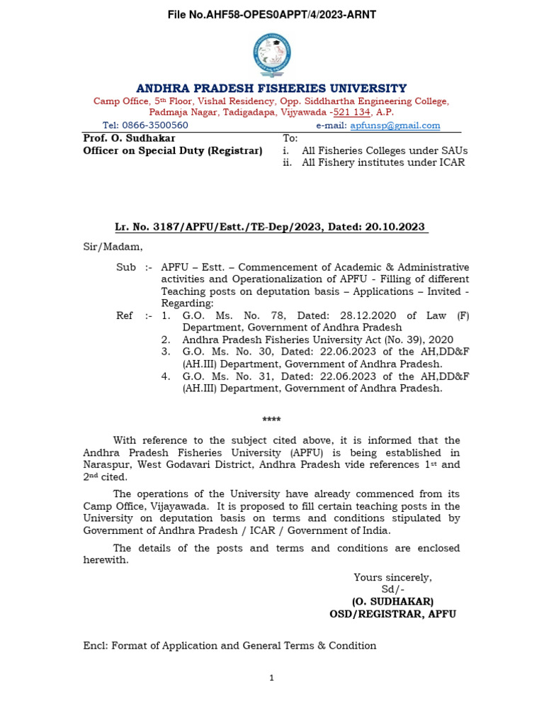 APFU Deputation Notification | PDF