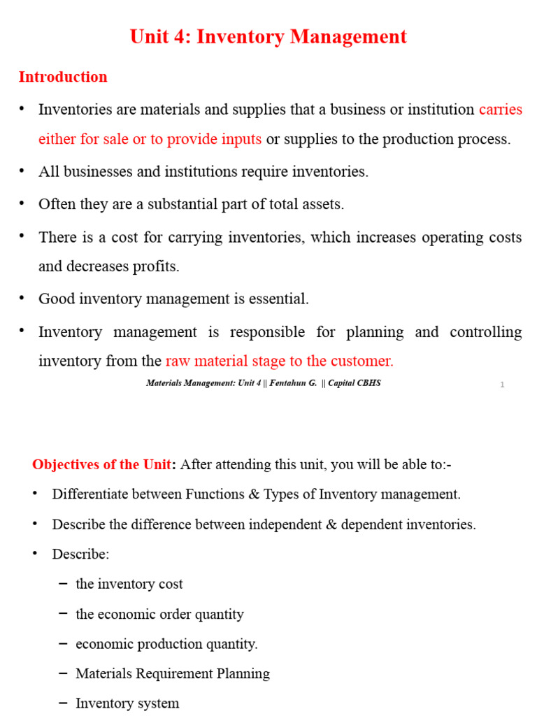 Unit 4 | PDF | Inventory | Business Economics
