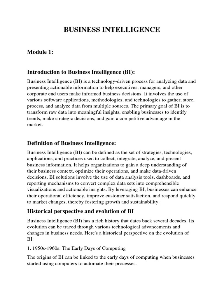 BUSINESS INTELLIGENCE (Module 1) | PDF