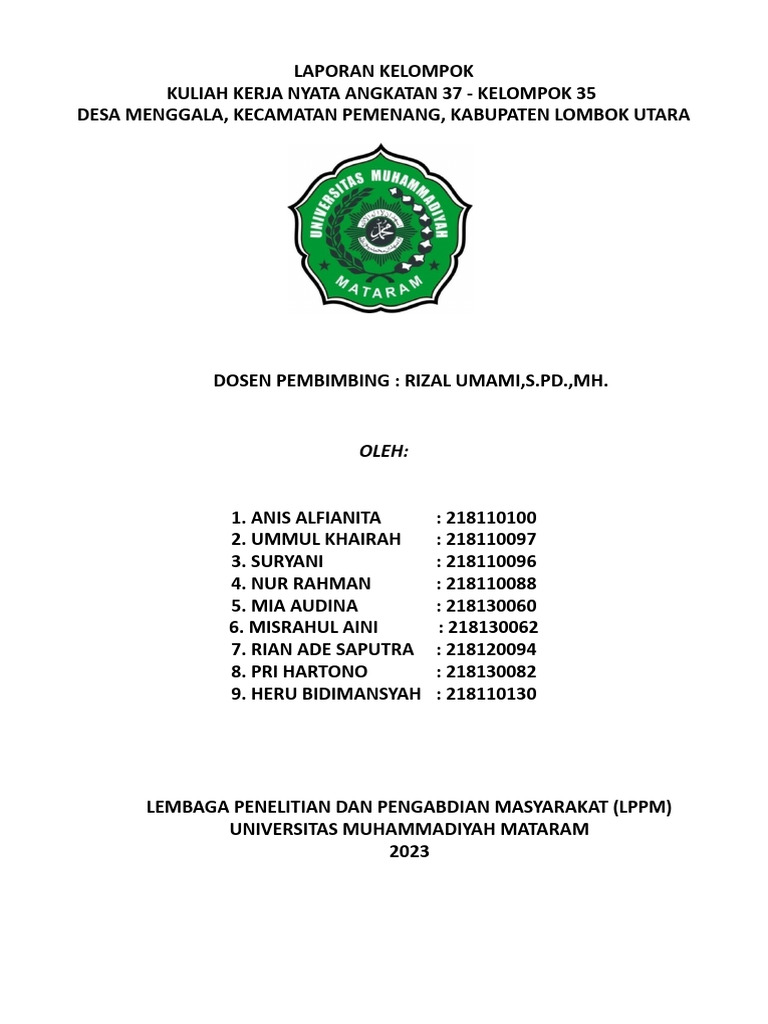 contoh COVER LAPORAN KELOMPOK KKN 37 UMMAT 2023 | PDF