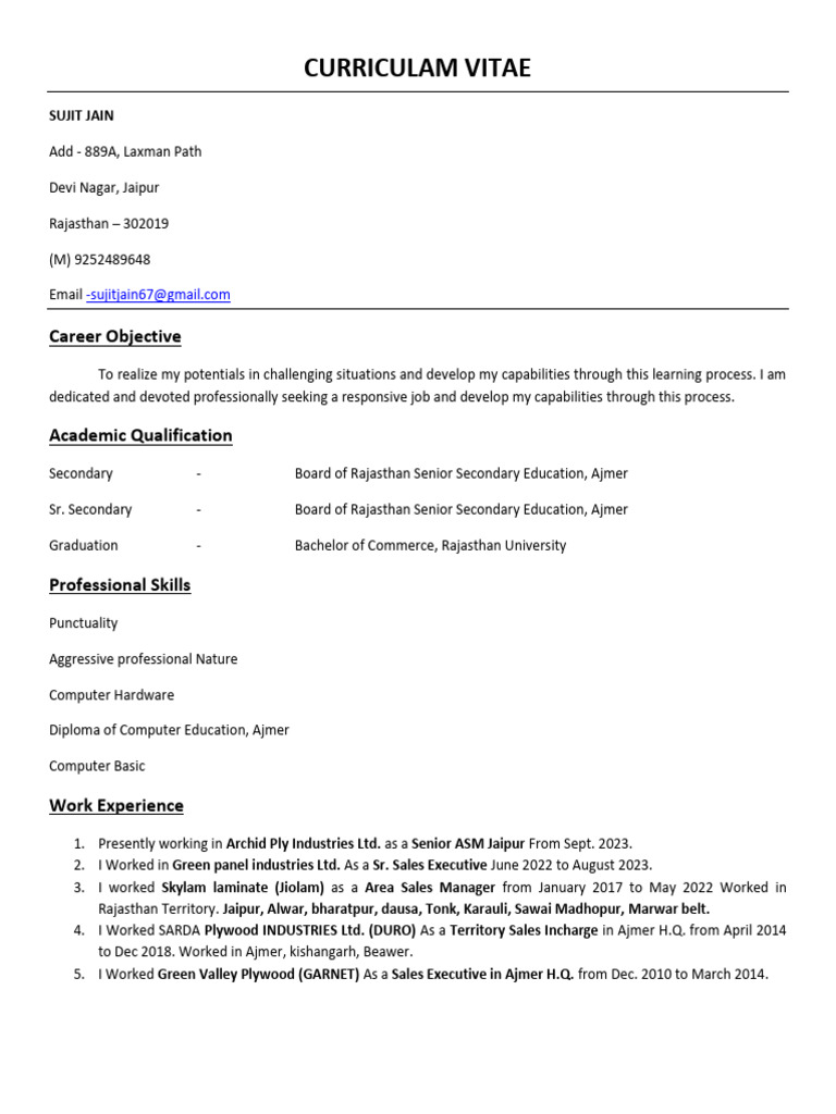 Sujit Jain CV | PDF