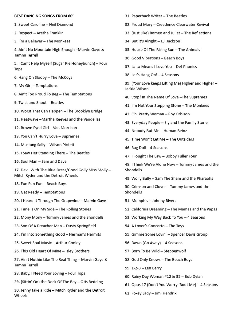 Best Dancing Songs From 60 - 70 - 80 | PDF