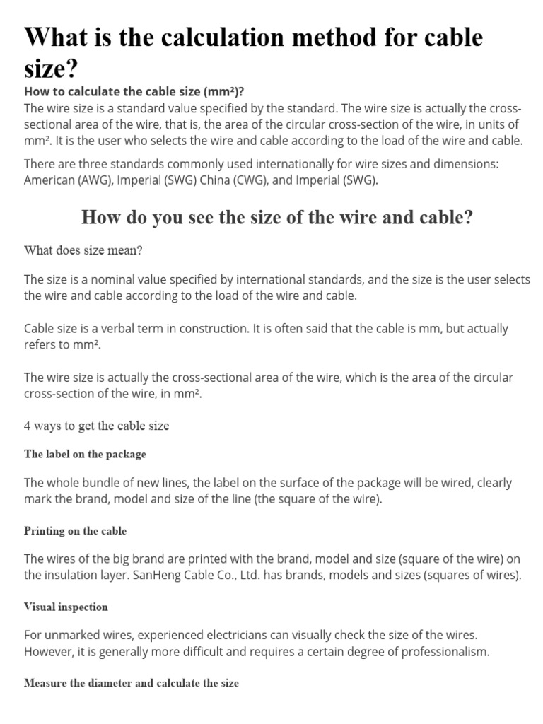 Cable Size Calculation Methods | PDF | Wire | Electrical Resistance And ...