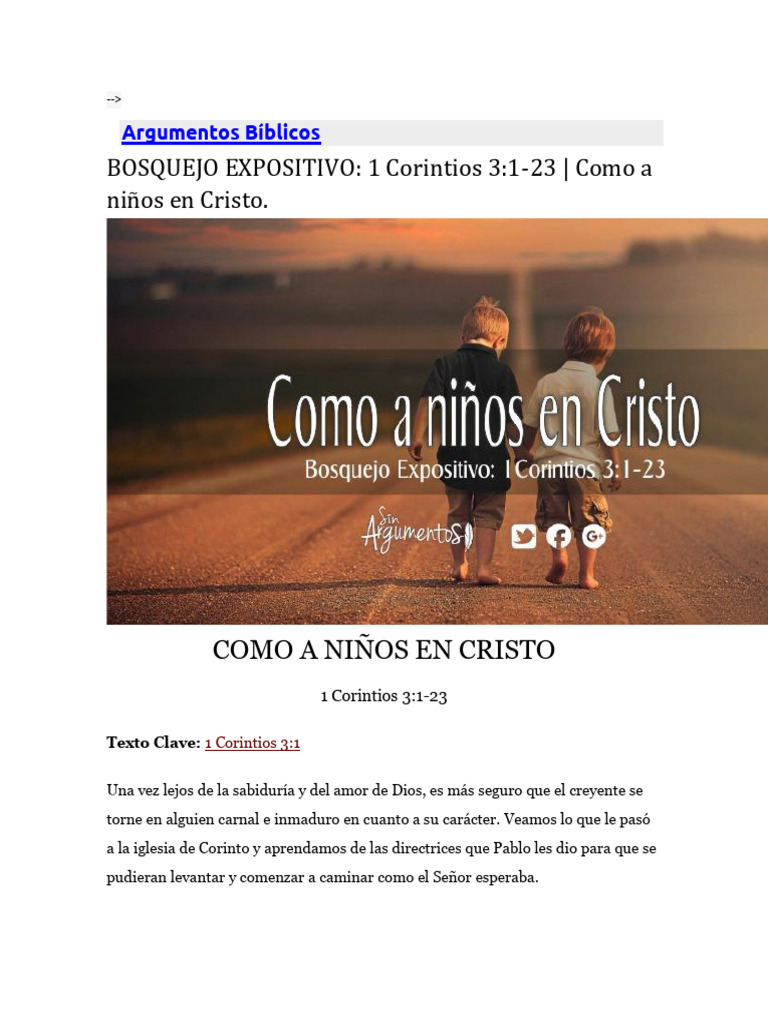 BOSQUEJO EXPOSITIVO 1 Corintios 3 1 23 Como A Niños en Cristo | PDF | Primera epístola a los ...