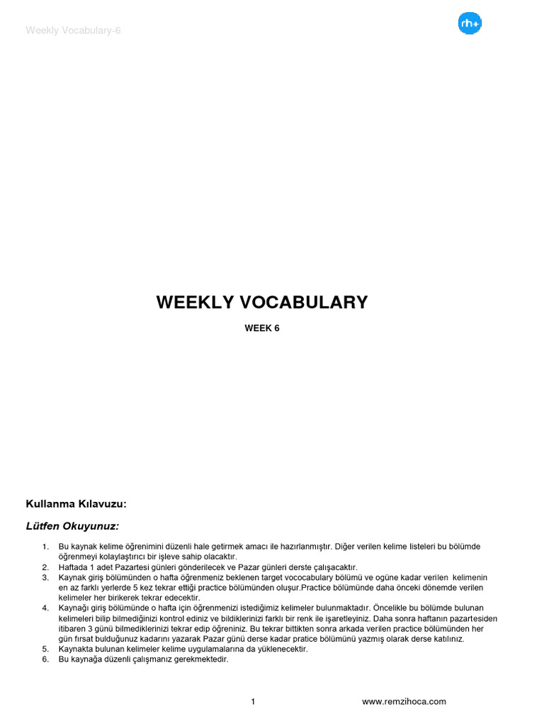 Weekly Vocabulary 6 | PDF