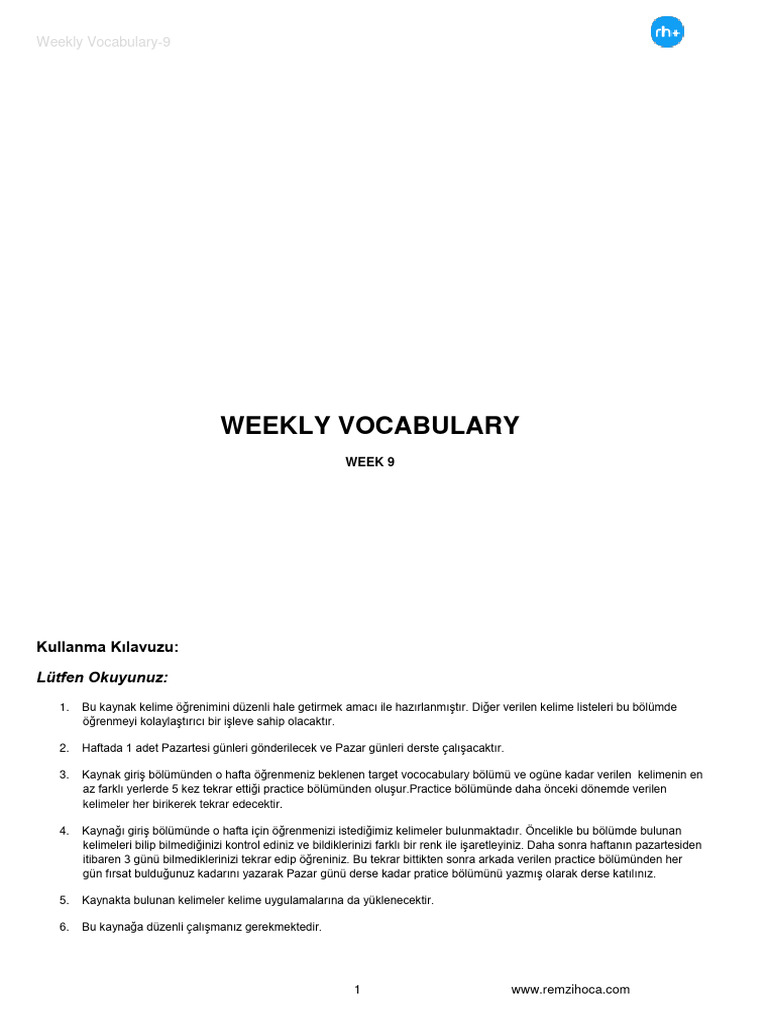 Weekly Vocabulary 9 | PDF