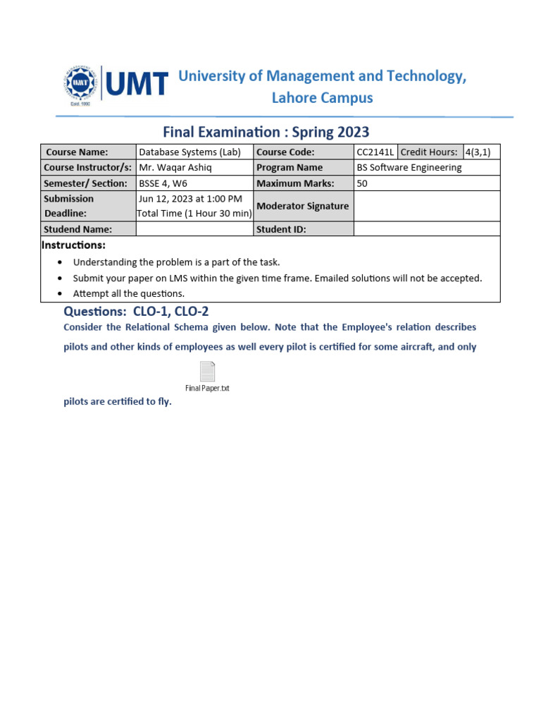 Final Paper - W3 (Solved) | PDF | Sql | Computing