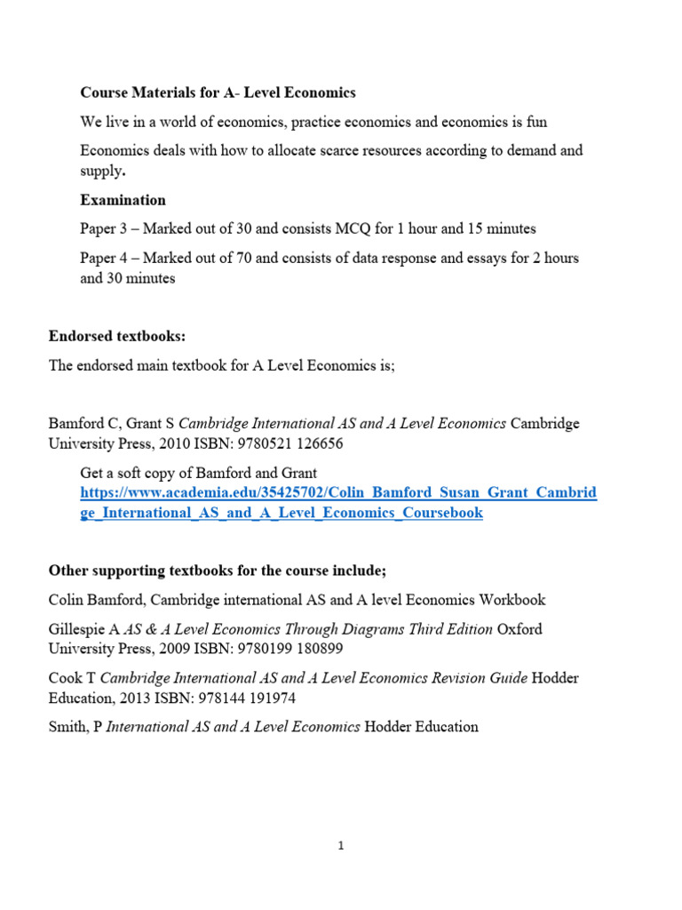A-Level Economics Course Guide | PDF