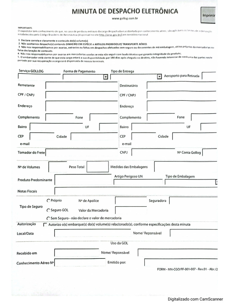 Minuta de Despacho GOL | PDF
