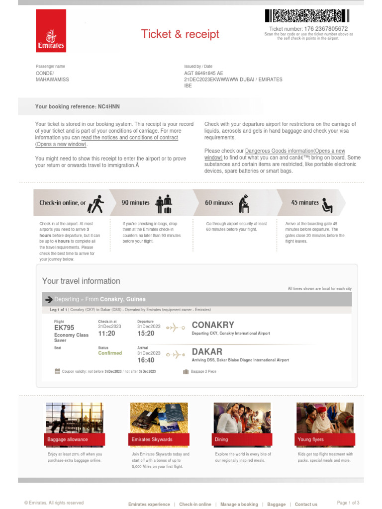 Emirates e Ticket | PDF