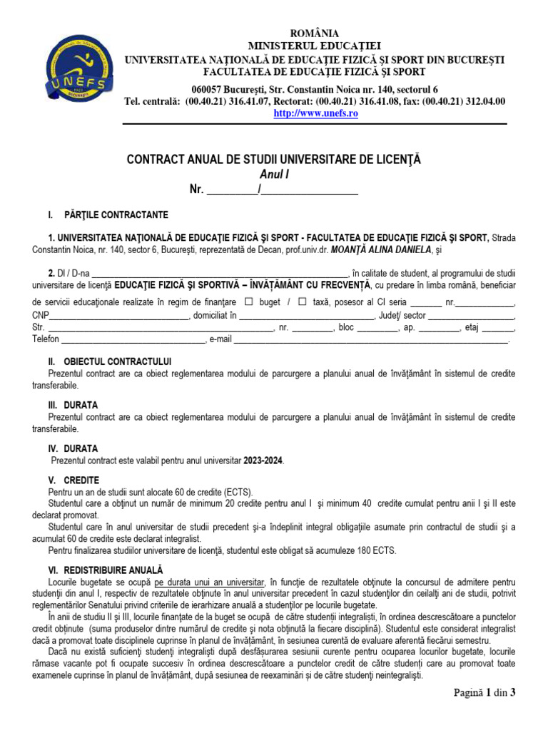 1D - Contract Anual de Studii EFS I | PDF