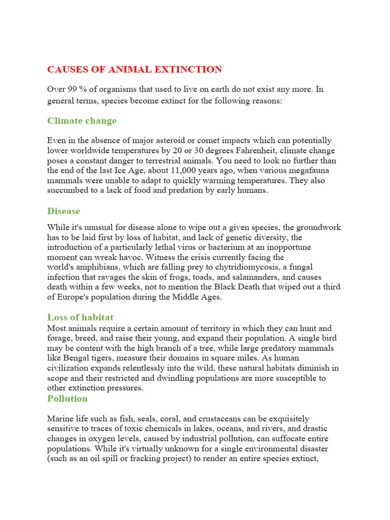 Causes of Animal Extinction | PDF | Extinction | Predation