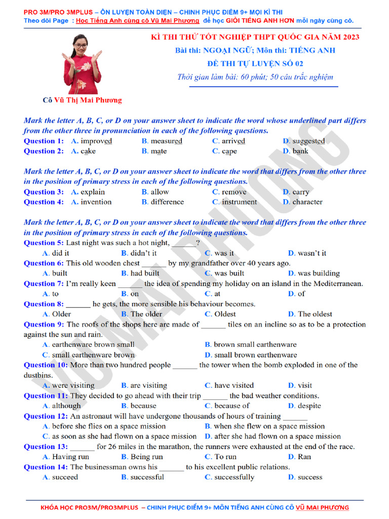 De Thi Thu Tot Nghiep THPT 2023 de Thi Tu Luyen So 02 | PDF