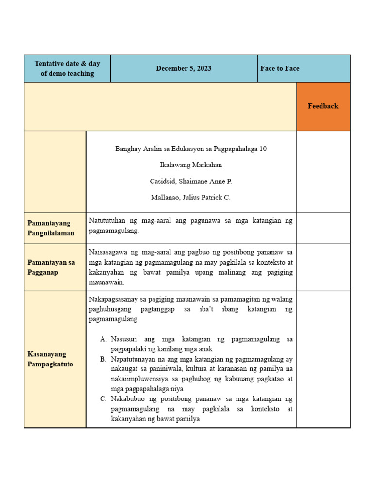 4r 3 Casidsid Mallanao Lesson Plan 1 | PDF