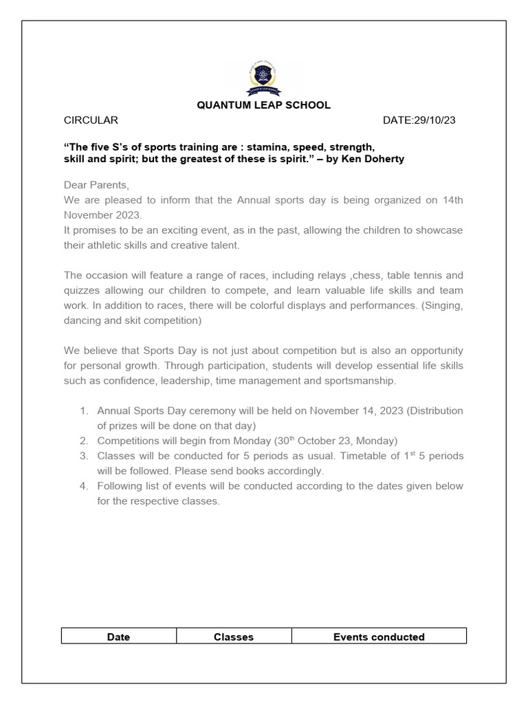 Sports Day Circular | PDF