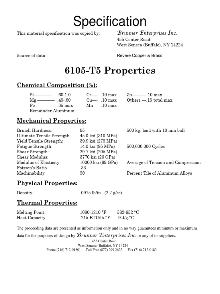 Specification: 6105-T5 Properties | PDF