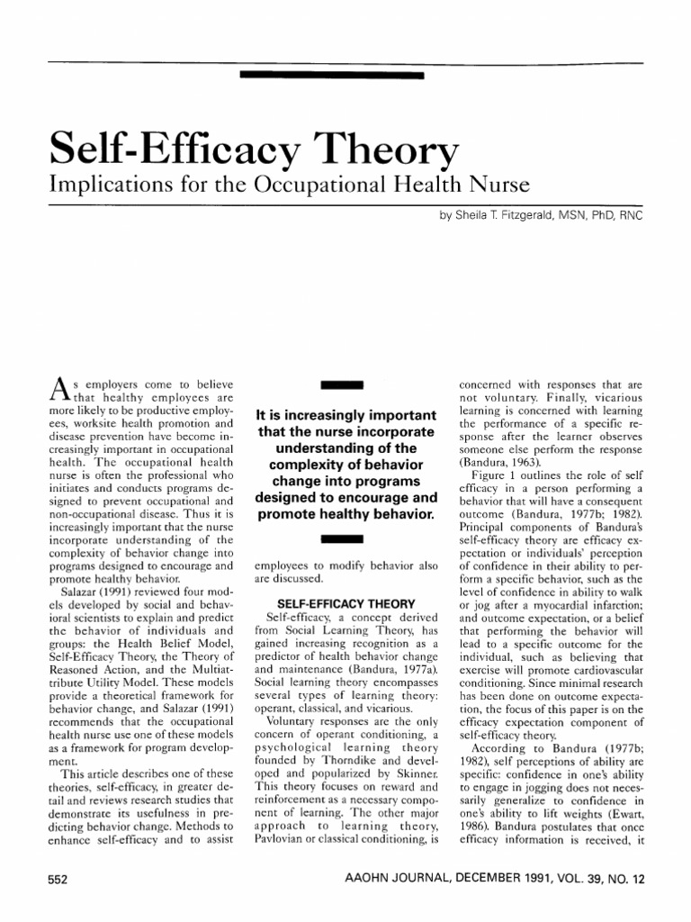 Fitzgerald 1991 Self Efficacy Theory Implications For The Occupational ...