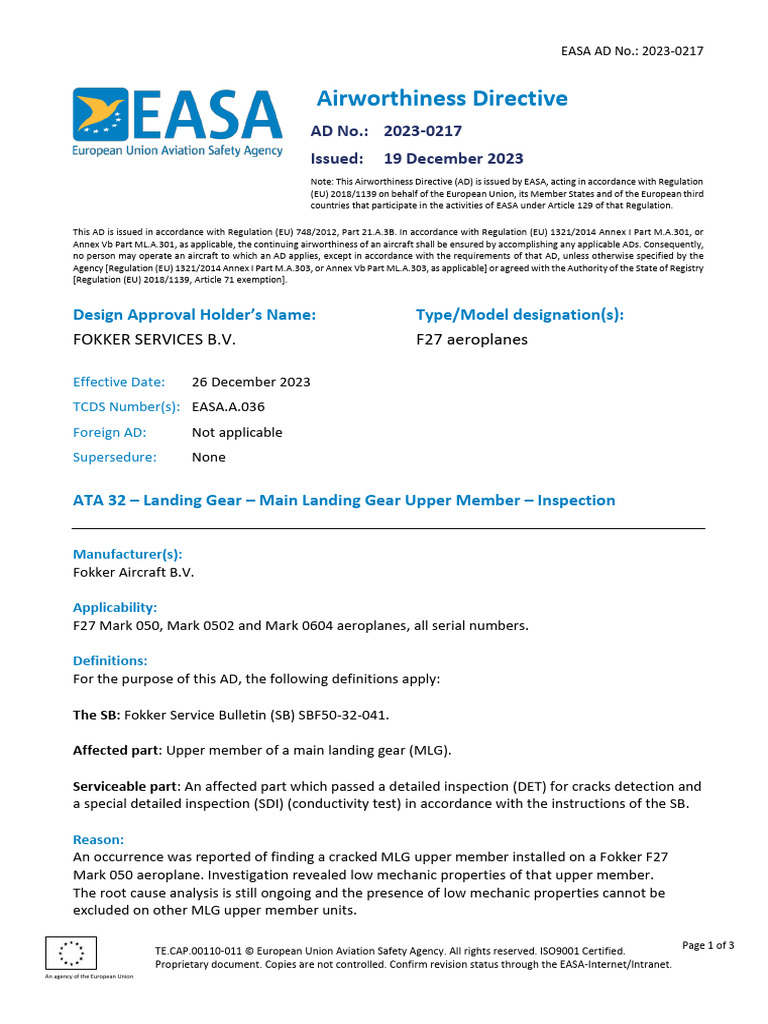 Easa Ad 2023-0217 1 | PDF