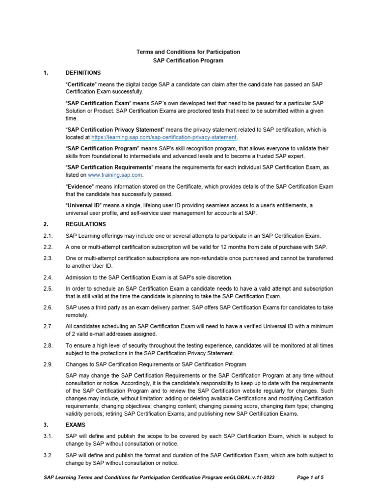 SAP Certification Program Terms & Rules | PDF | Certification | Trade ...