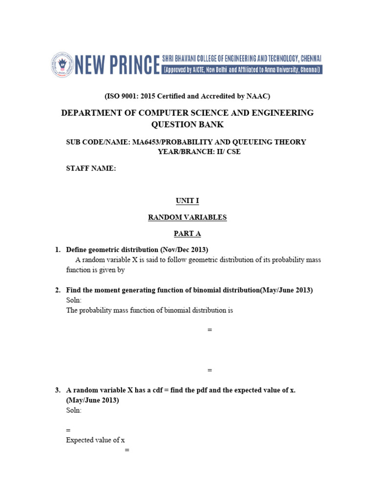 Probability & Statistics - QB | PDF