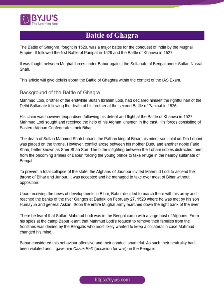 Battle of Ghagra | PDF | Timurid Dynasty | Battles