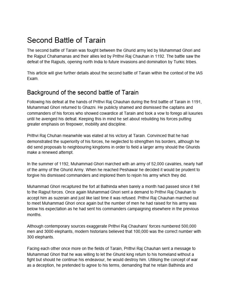 Second Battle of Tarain | PDF | Military | Warfare